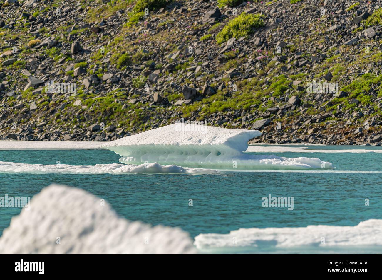Glacial lake with large ice chunks seen in northern Canada during ...
