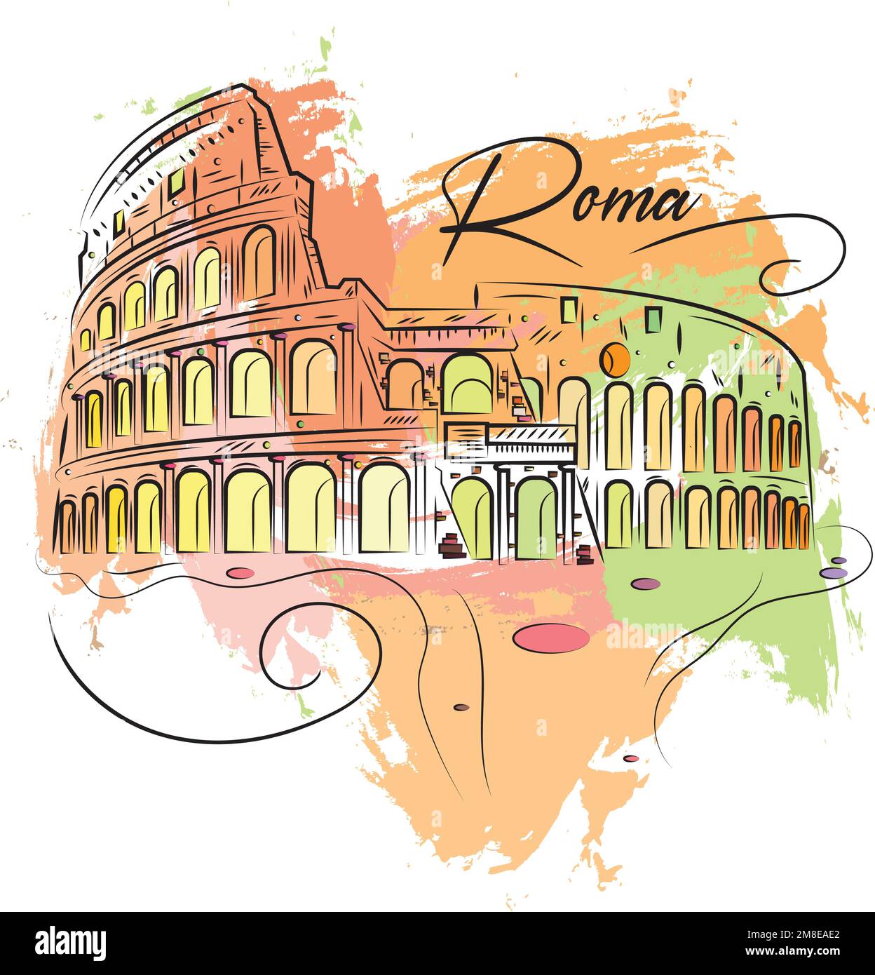 Watercolor sketch of Rome coliseum landmark Vector Stock Vector Image ...