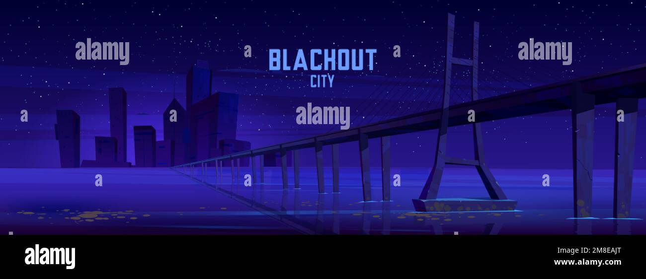Blackout in big city, cityscape during power outage. Cartoon vector ...