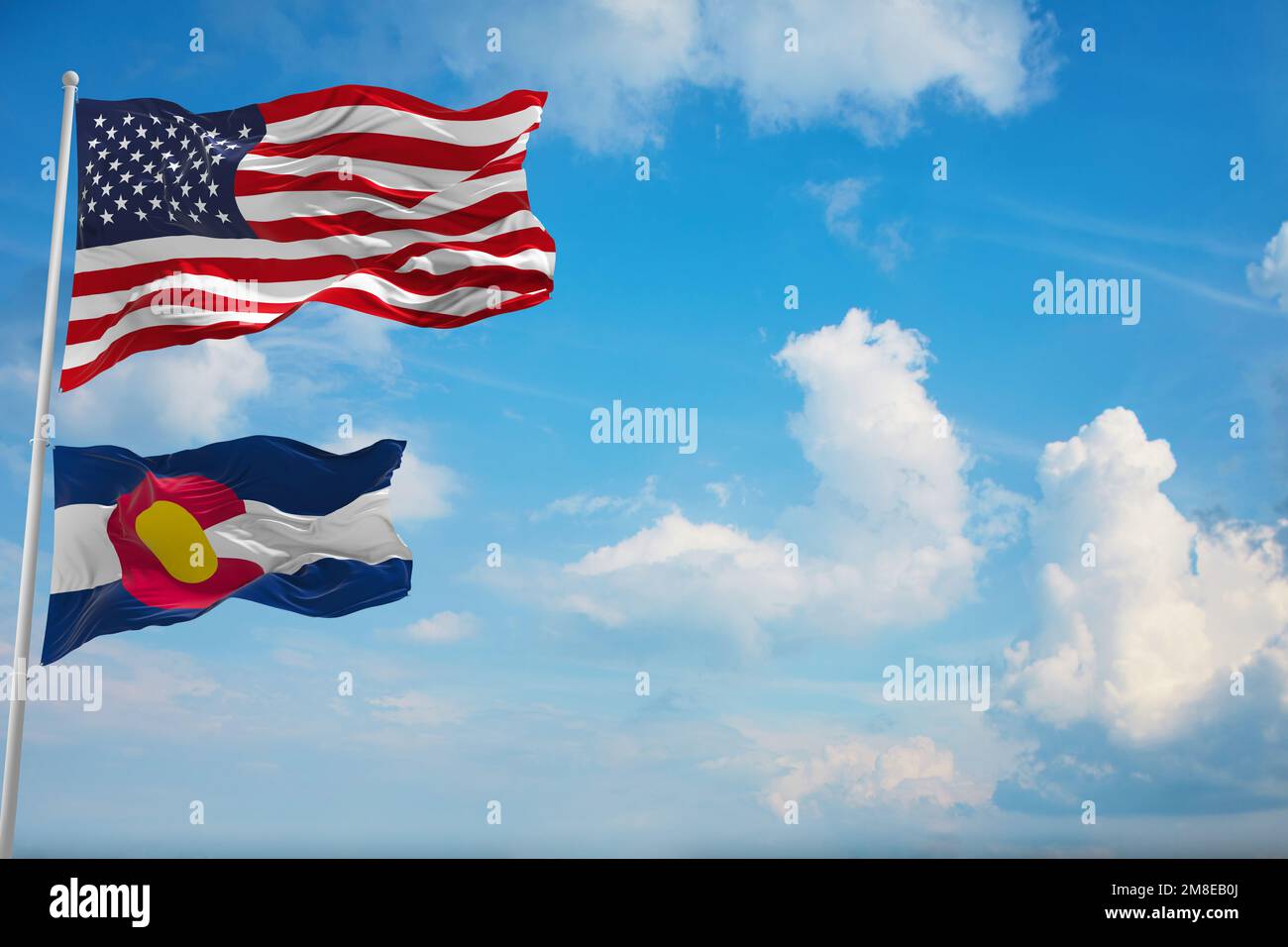 Large official Flag of US with smaller flag of Colorado state, Usa at ...