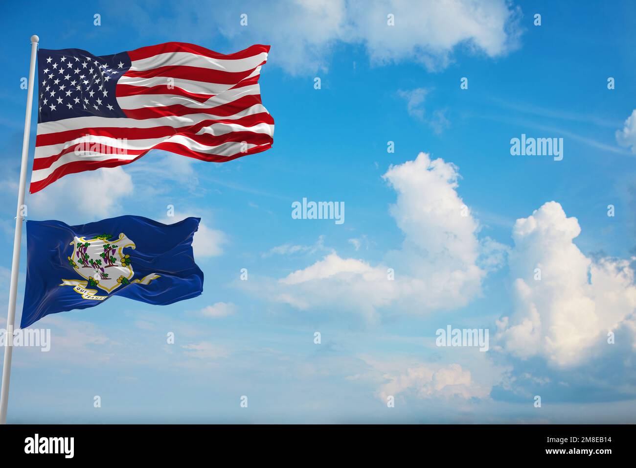 Large official Flag of US with smaller flag of Connecticut state, Usa ...