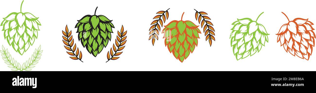 A panoramic vector illustration of a set of hops and laurel wreaths ...