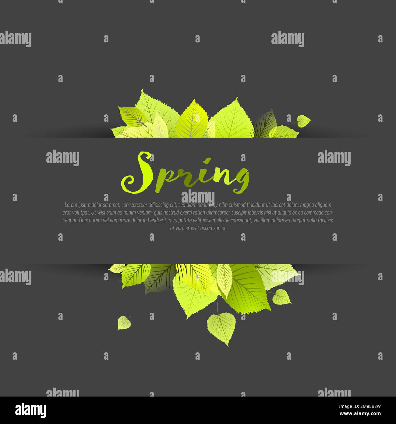 Spring minimalist sale stripe label made from fresh green leafs with ...