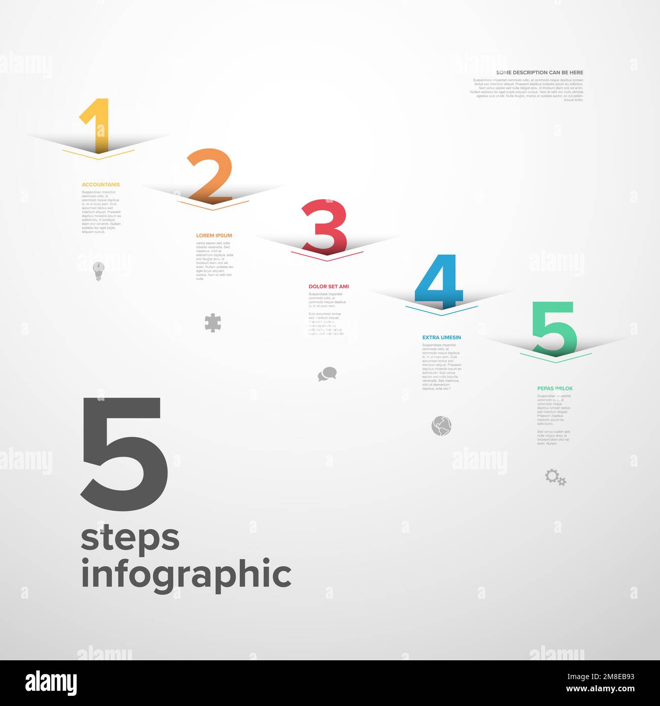 Vector five diagonal steps progress template with big arrows and ...
