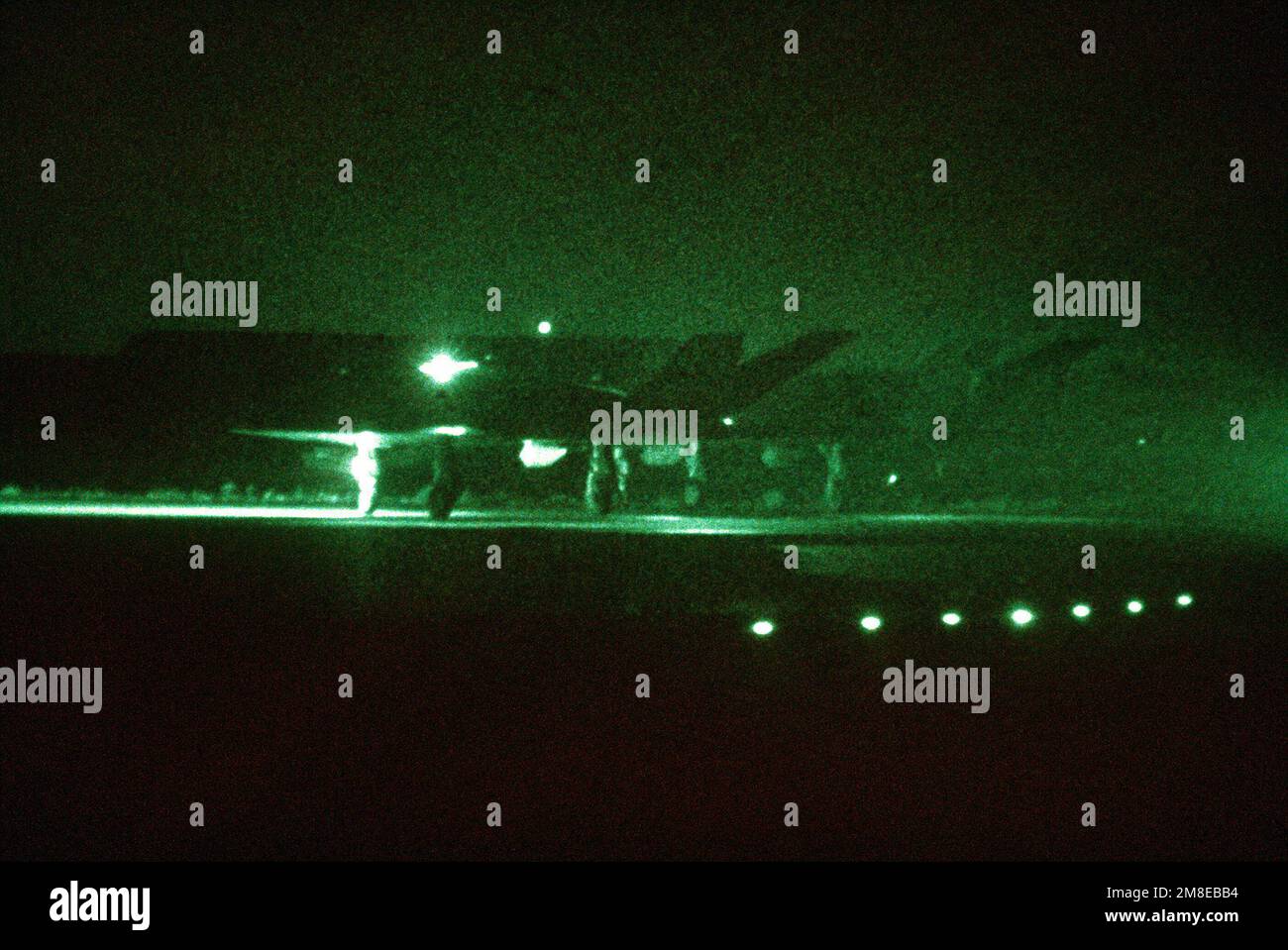 As seen through a night vision lens, two 37th Tactical Fighter Wing ...