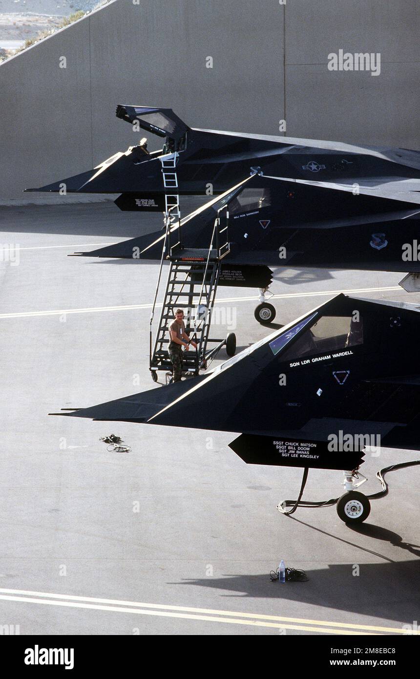 Three F-117A aircraft from the 37th Tactical Fighter Wing (37th TFW ...