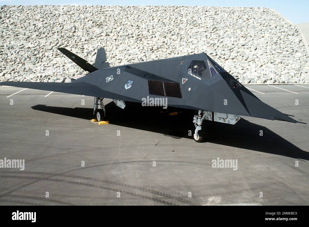 An F-117A aircraft from the 37th Tactical Fighter Wing (37th TFW) sits ...