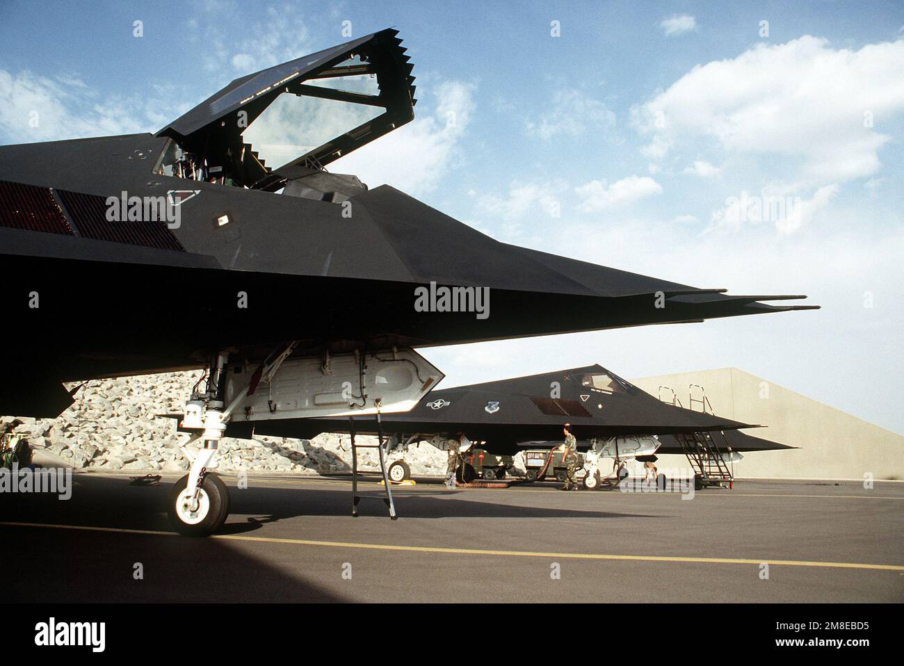 Three 37th Tactical Fighter Wing (37th TFW) F-117A aircraft are ...