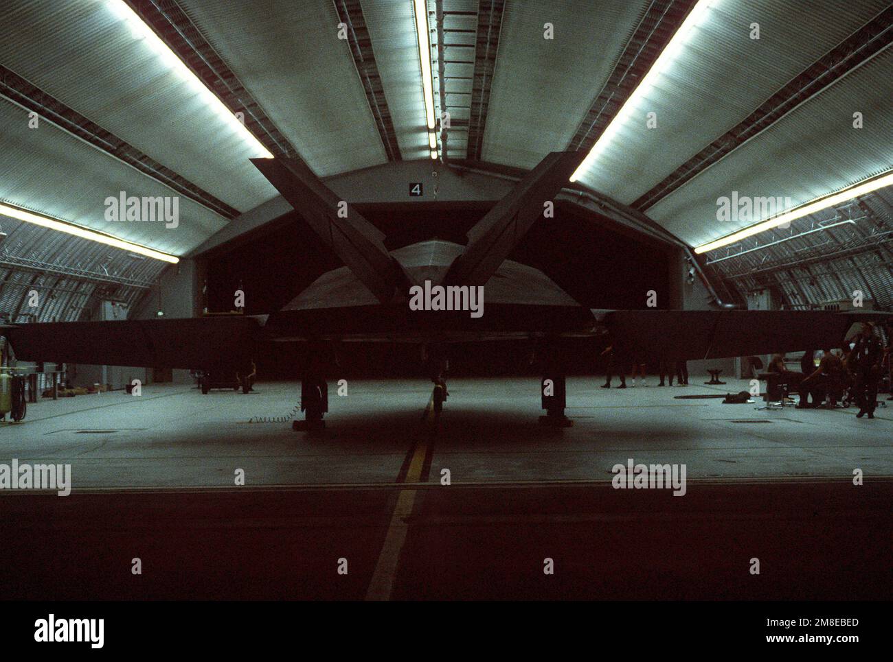 A rear view of an F-117A aircraft from the 37th Tactical Fighter Wing ...