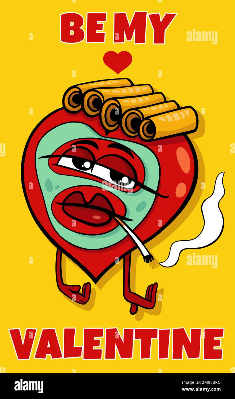 Valentines Day greeting card cartoon illustration with funny heart ...