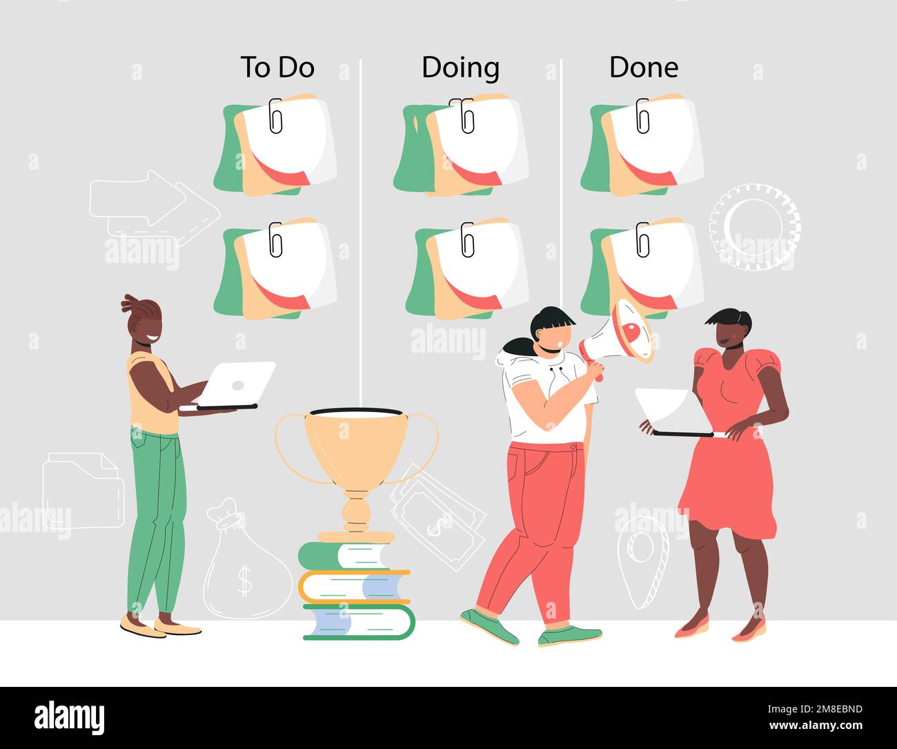 Kanban board with stickers concept vector. Agile and scrum methodology ... Kanban board with stickers concept vector. Agile and scrum methodology ...