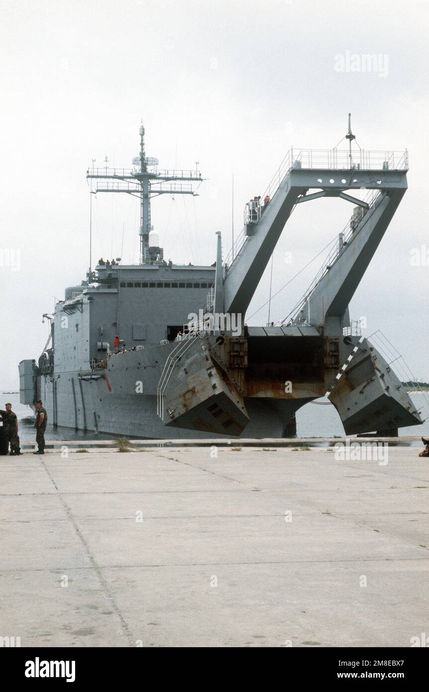 The tank landing ship USS MANITOWOC (LST 1180) prepares to deploy its ...