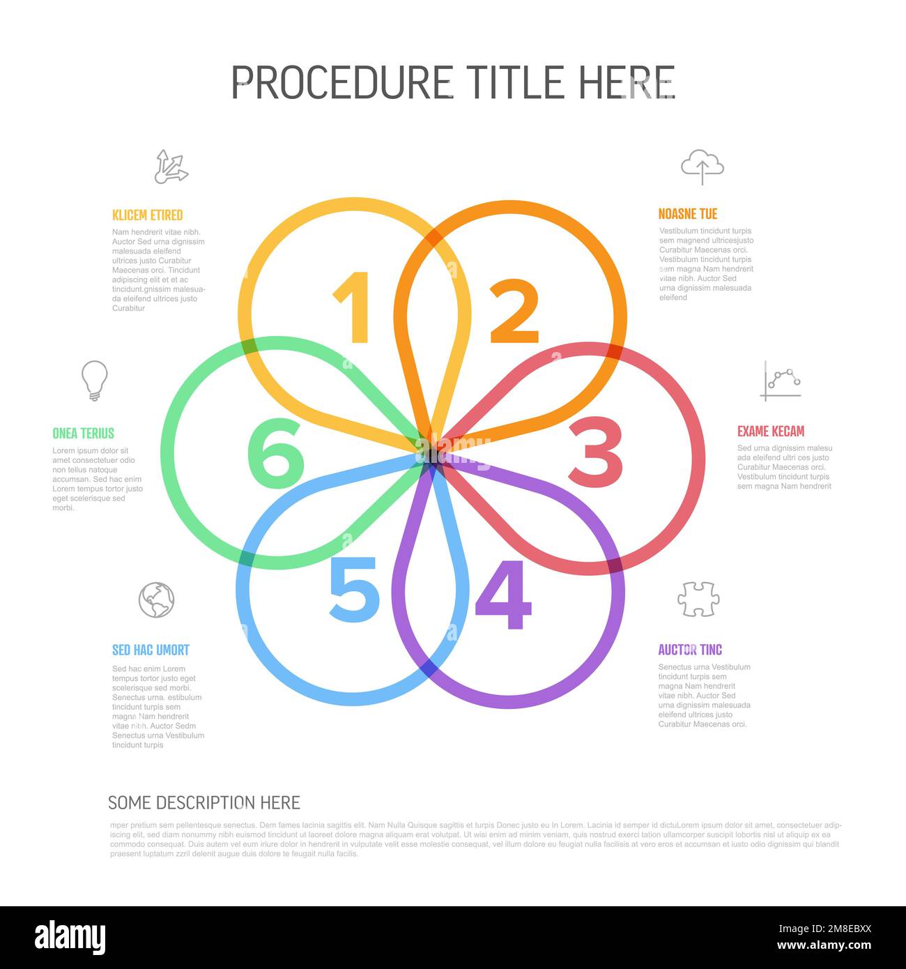 Vector light progress six steps template cycle with descriptions, icons ...