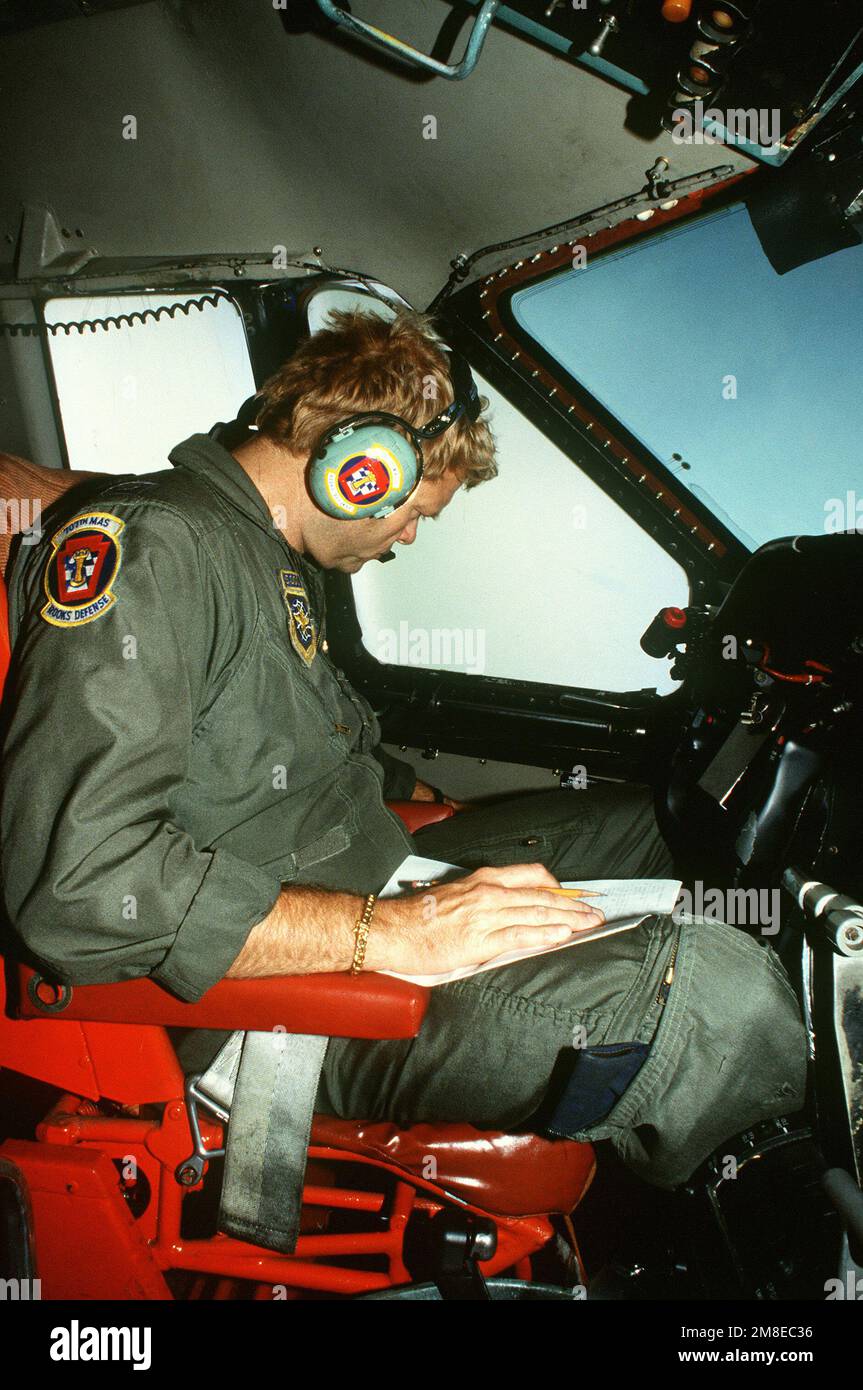The co-pilot of a 707th Military Airlift Squadron C-141B Starlifter ...