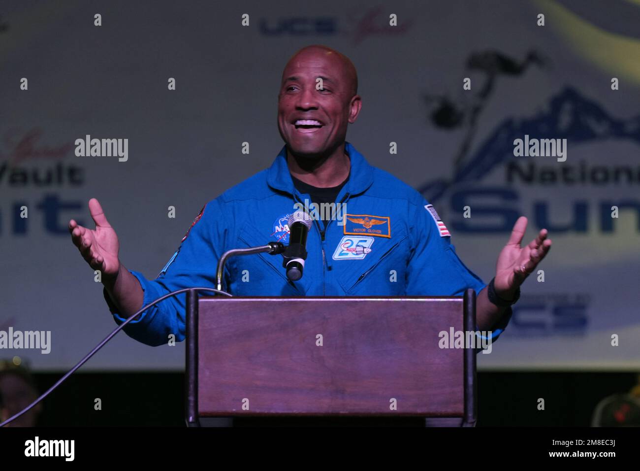 US Navy Captain and NASA astronaut Victor Glover speaks during the ...