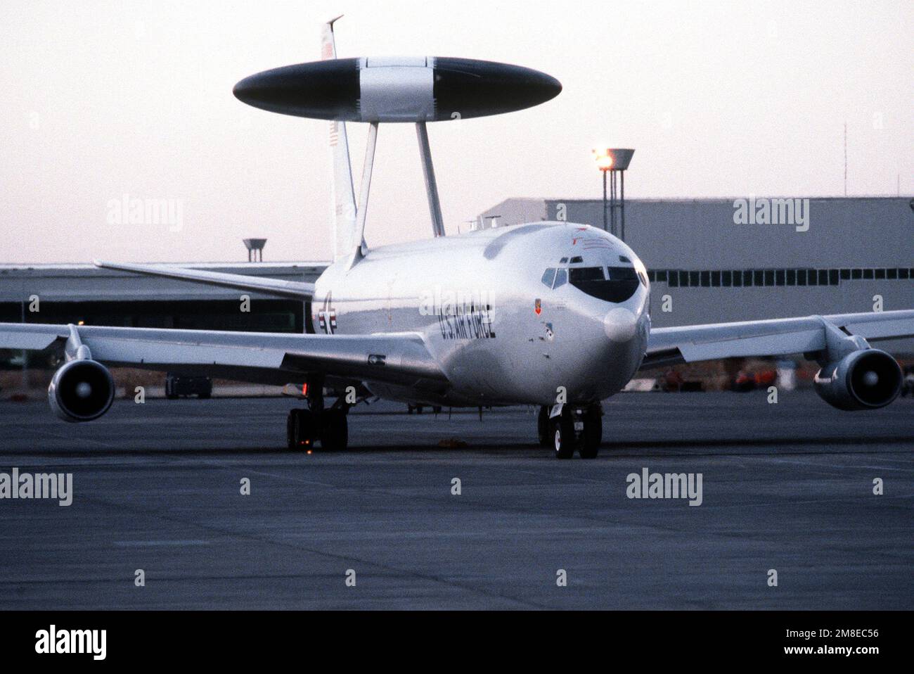 An E-3A Sentry aircraft taxis on the flight line during Operation ...