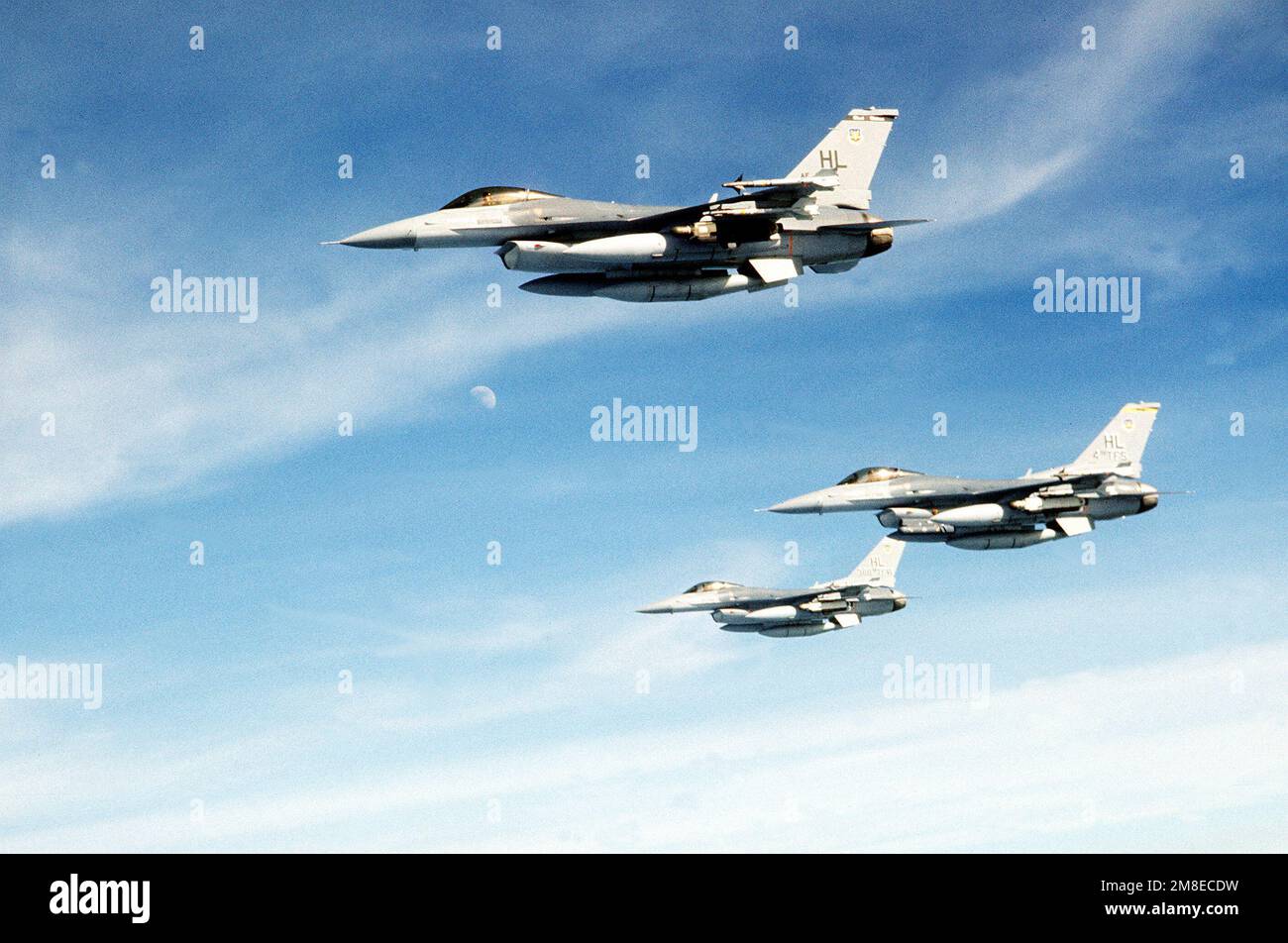 An air-to-air view of three F-16C Fighting Falcon aircraft of the 388th ...