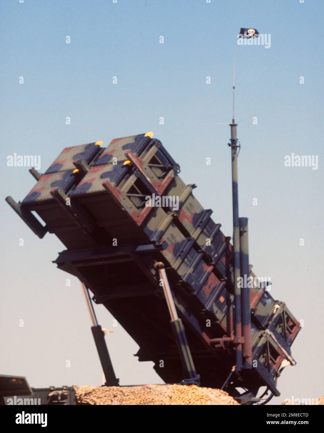 A view of a Patriot tactical air defense system missile launcher ...