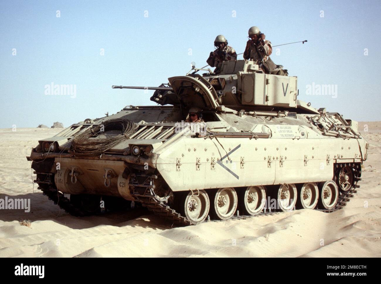 An M-2 Bradley infantry fighting vehicle of the 24th Infantry Division ...