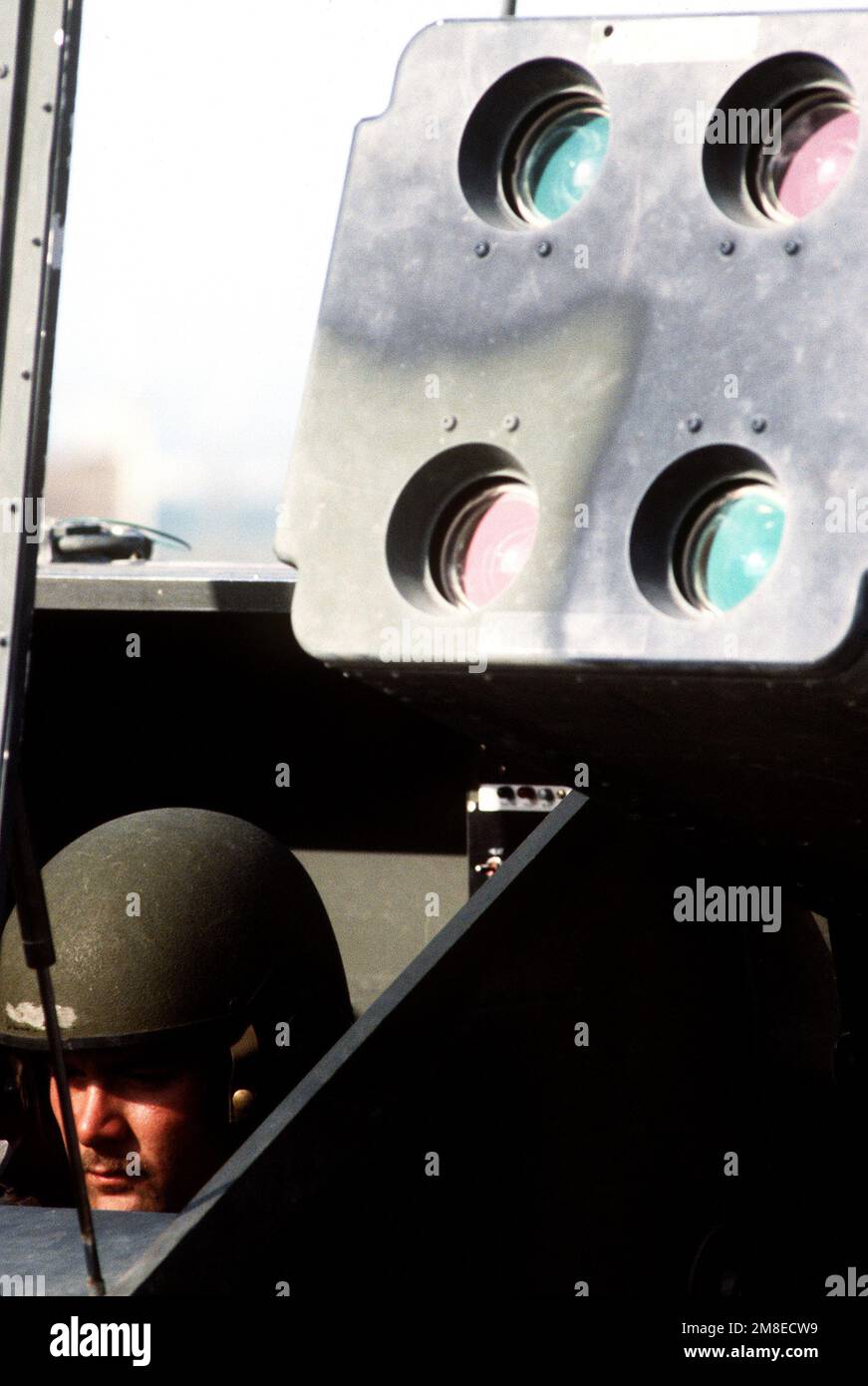 A close-up view of a soldier from Btry. A, 2nd Bn., 6th Air Defense ...