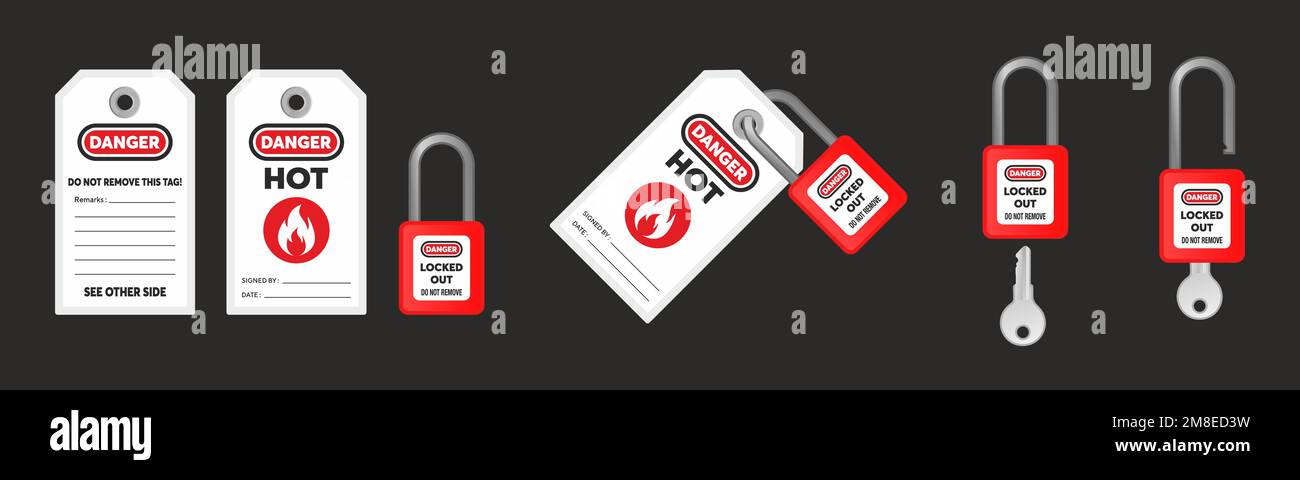 Lock out, tag out with a danger hot tag vector illustration. Danger and ...