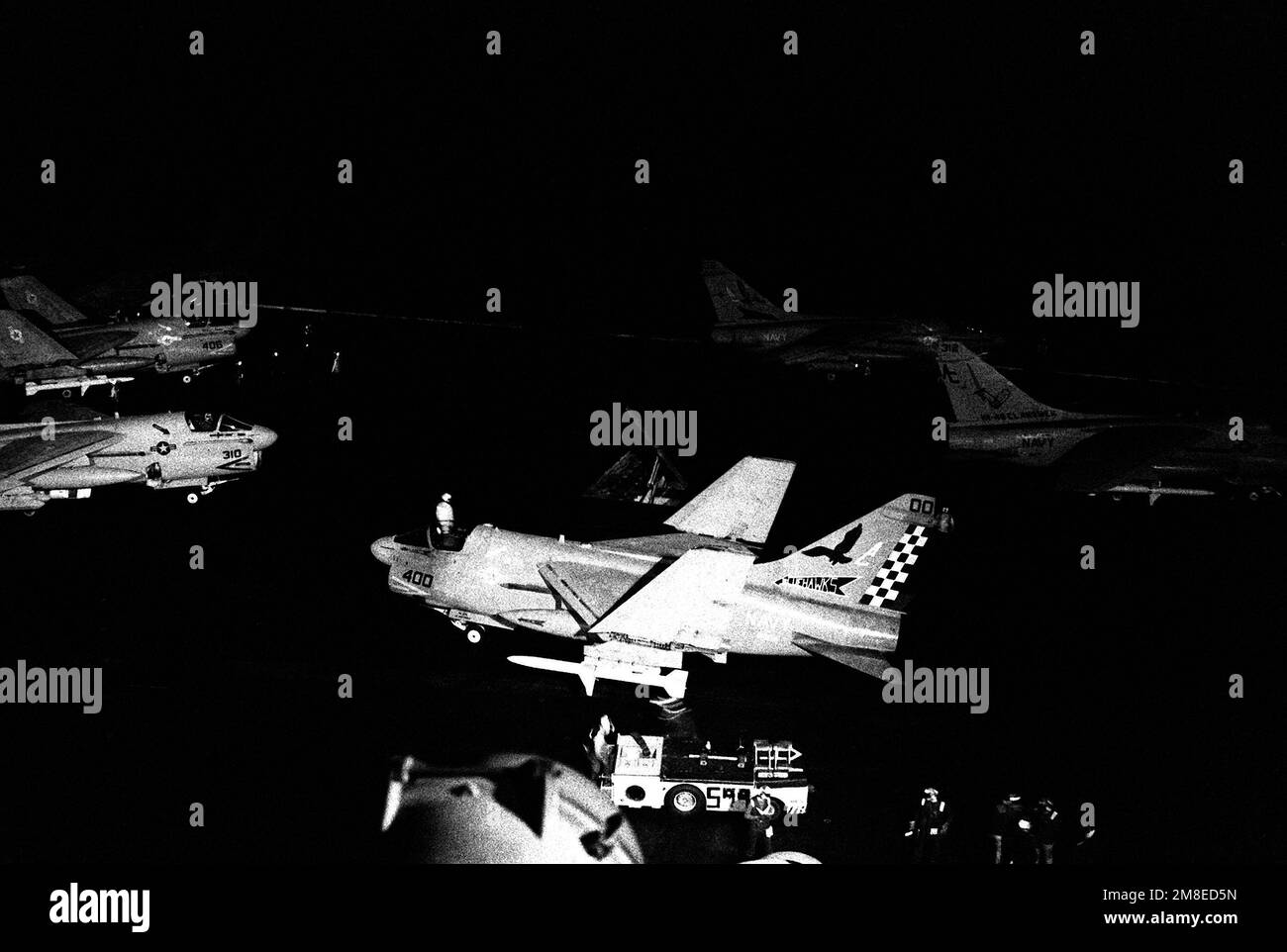 A-7E Corsair aircraft of Attack Squadron 72 (VA-72), foreground, and ...
