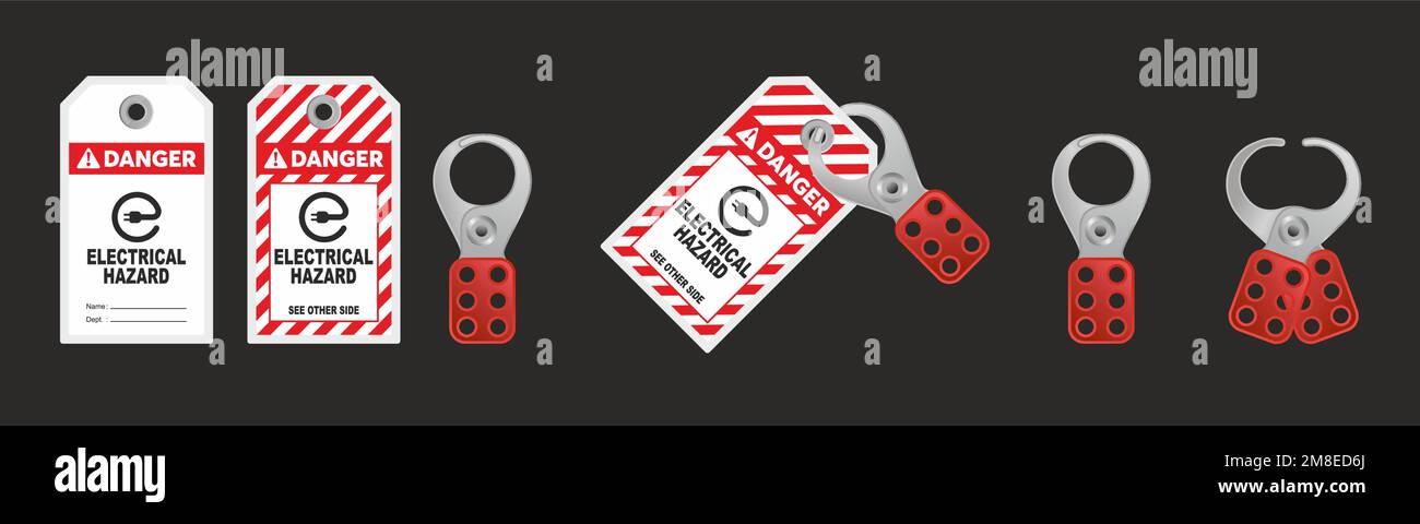 Lock out, tag out with a electrical hazard danger tag vector ...