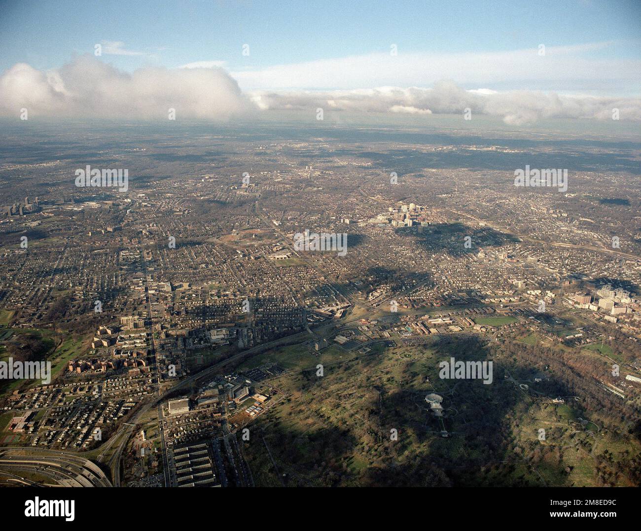 An aerial view of a section of Arlington National Cemetery. Base ...