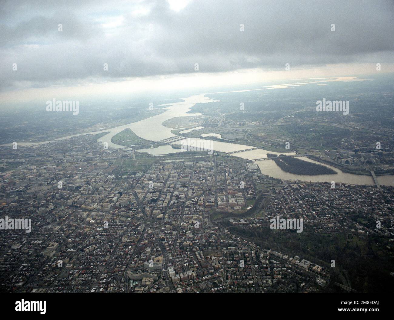 An aerial view of Washington, District of Columbia, the Potomac River ...