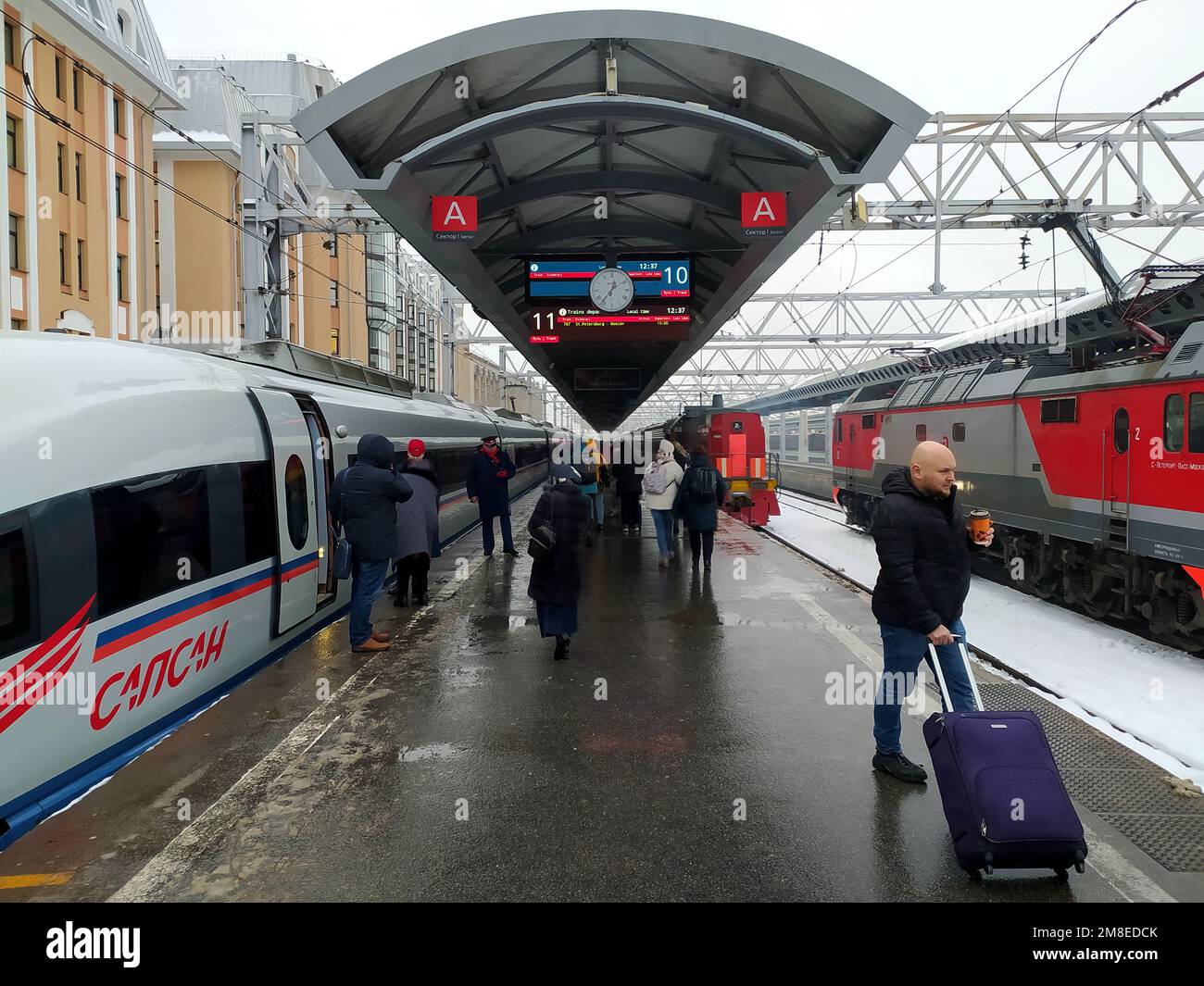 Russian Federation. Saint Petersburg. Sapsan train at the Moscow ...