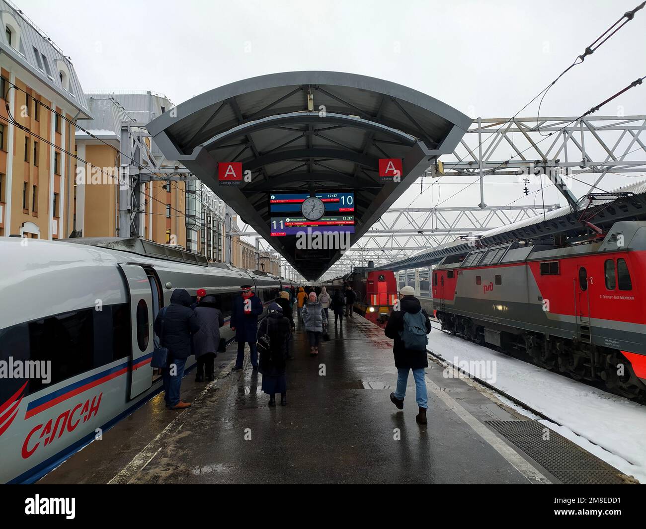Russian Federation. Saint Petersburg. Sapsan train at the Moscow ...
