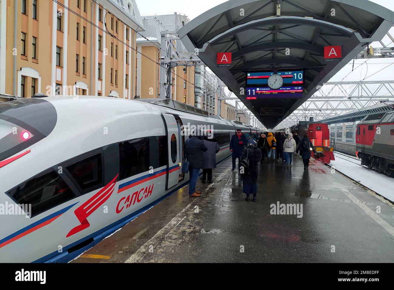 Russian Federation. Saint Petersburg. Sapsan train at the Moscow ...
