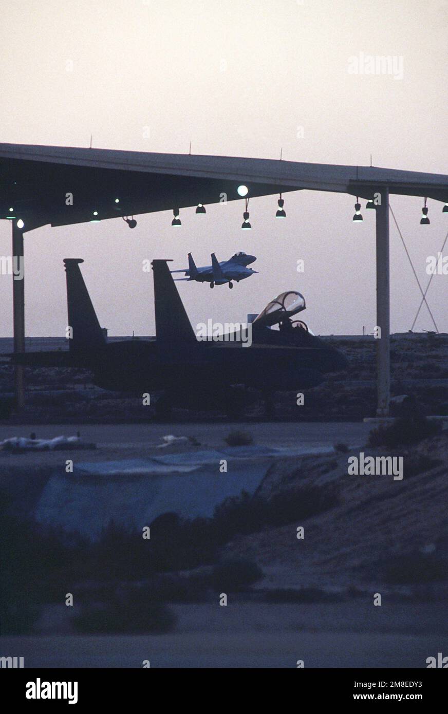 An F-15 Eagle aircraft of the 1ST Tactical Fighter Wing sits in a ...