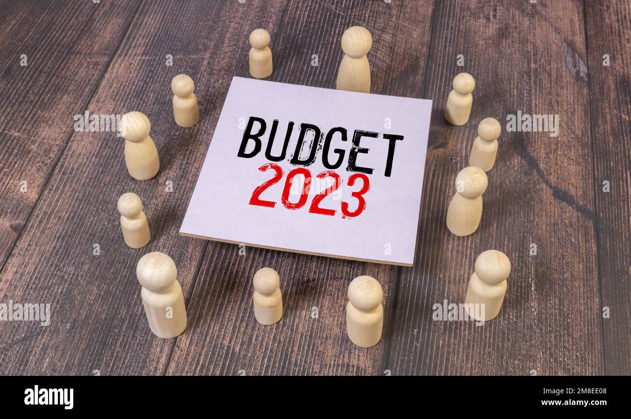 2023 Budget planning and allocation concept. Wooden cube the ...