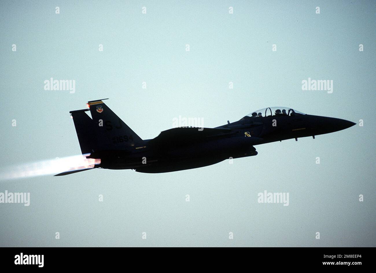 A 336TH Tactical Fighter Squadron F-15E Eagle aircraft takes off on a ...