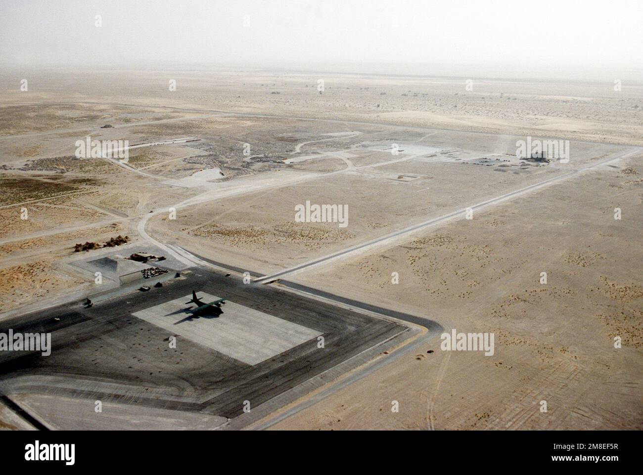 An aerial view of an air base during Operation Desert Shield. Subject Operation/Series: DESERT ...