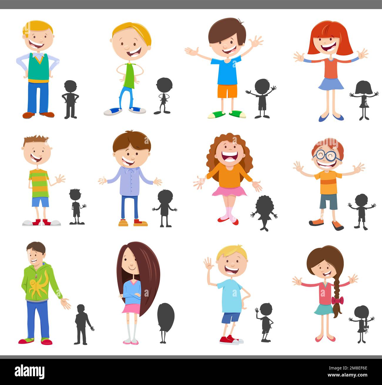 Cartoon illustration of happy children comic characters with ...