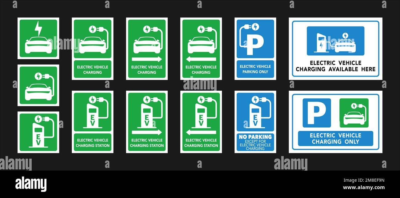 Electric vehicle charging point signs vector set Stock Vector Image ...
