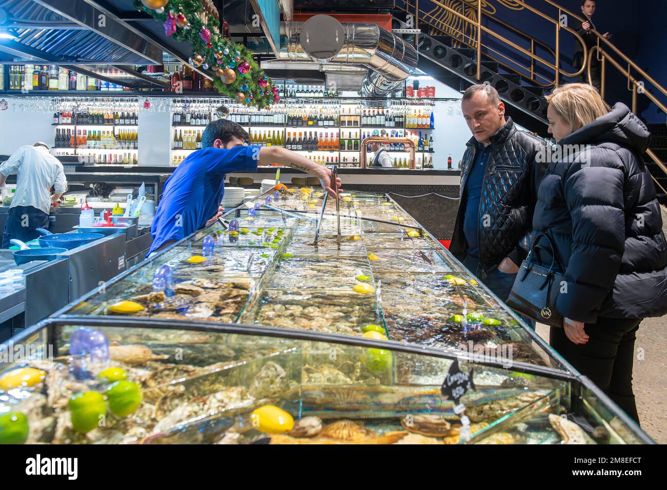 Moscow. Kitchen and shop of seafood and fish of 'A treasure of the seas ...