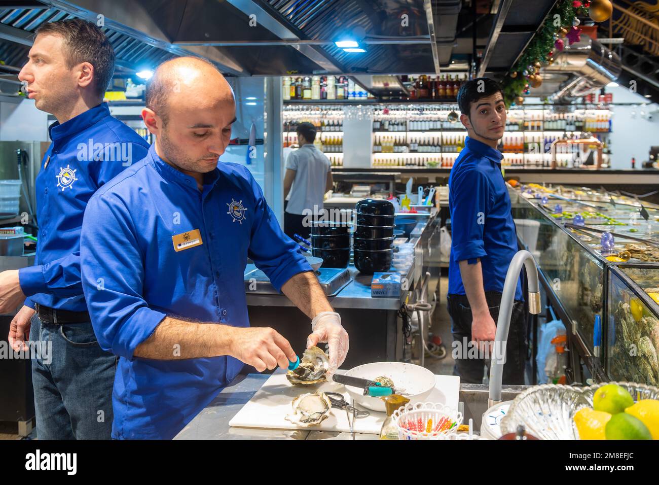Moscow. Kitchen and shop of seafood and fish of 'A treasure of the seas ...