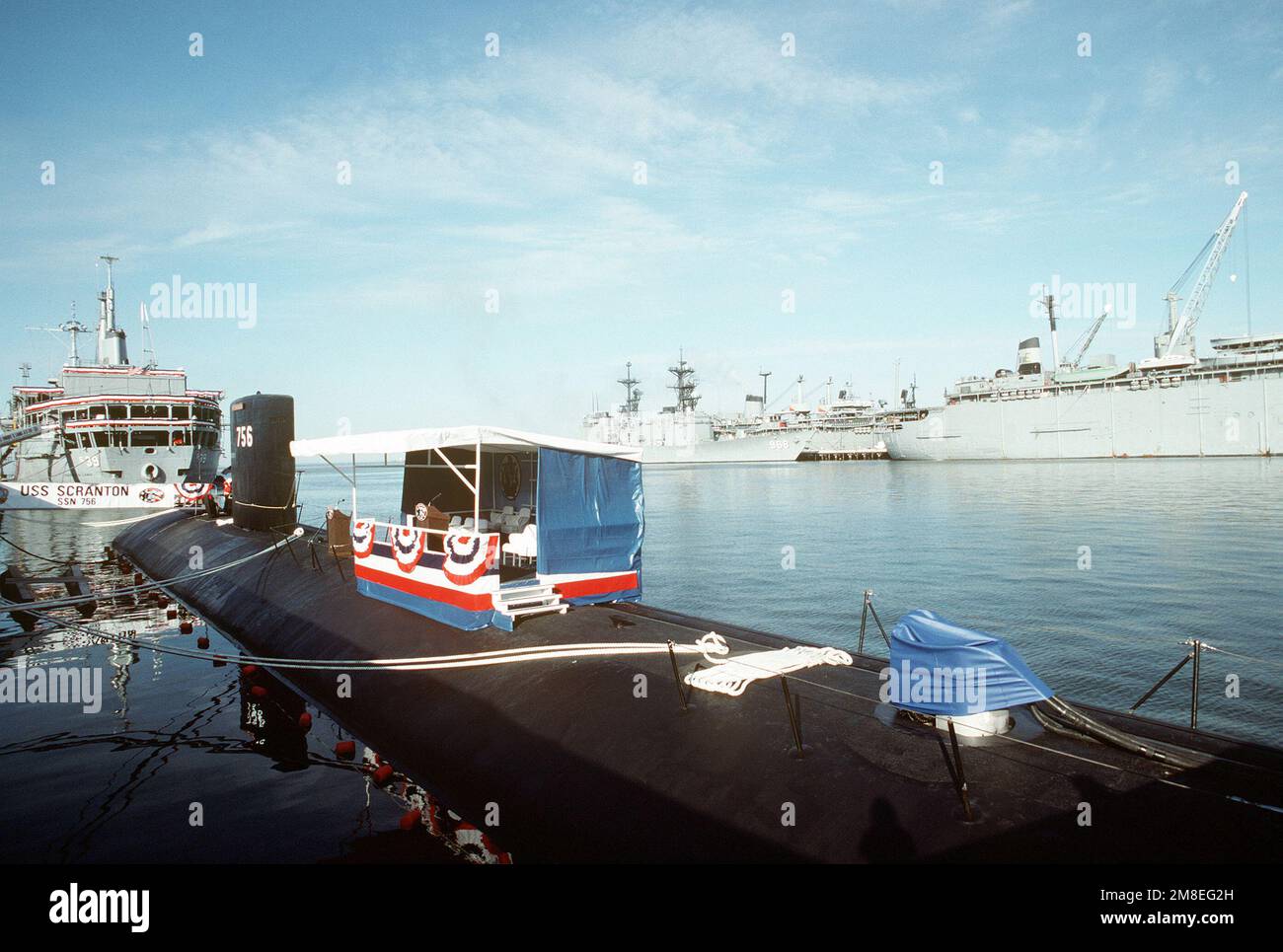 The speakers platform stands atop the nuclear-powered attack submarine ...
