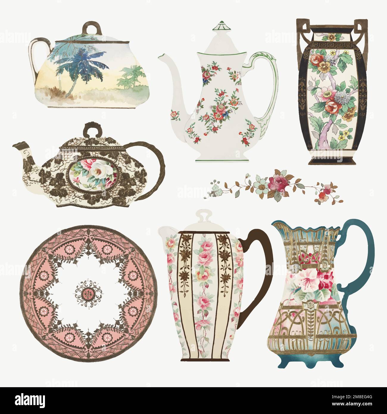 Vintage floral pattern tableware vector set, remixed from Noritake ...