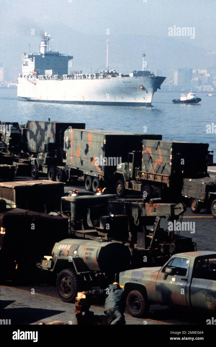 The Military Sealift Command-chartered freighter CAPE DUCATO (T-AKR ...