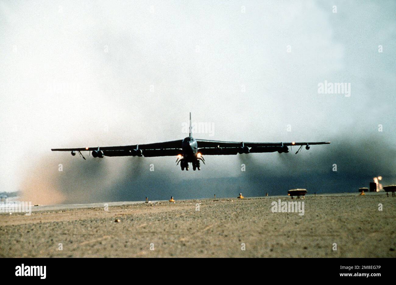 A B-52G Stratofortress aircraft takes off on a mission during Operation ...