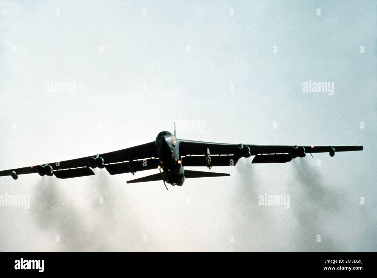 A B-52G Stratofortress aircraft takes off on a mission during Operation ...