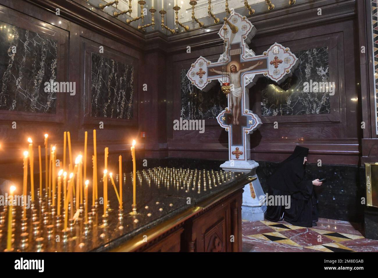 Moscow. The nun before the Christmas church service in Christ the ...