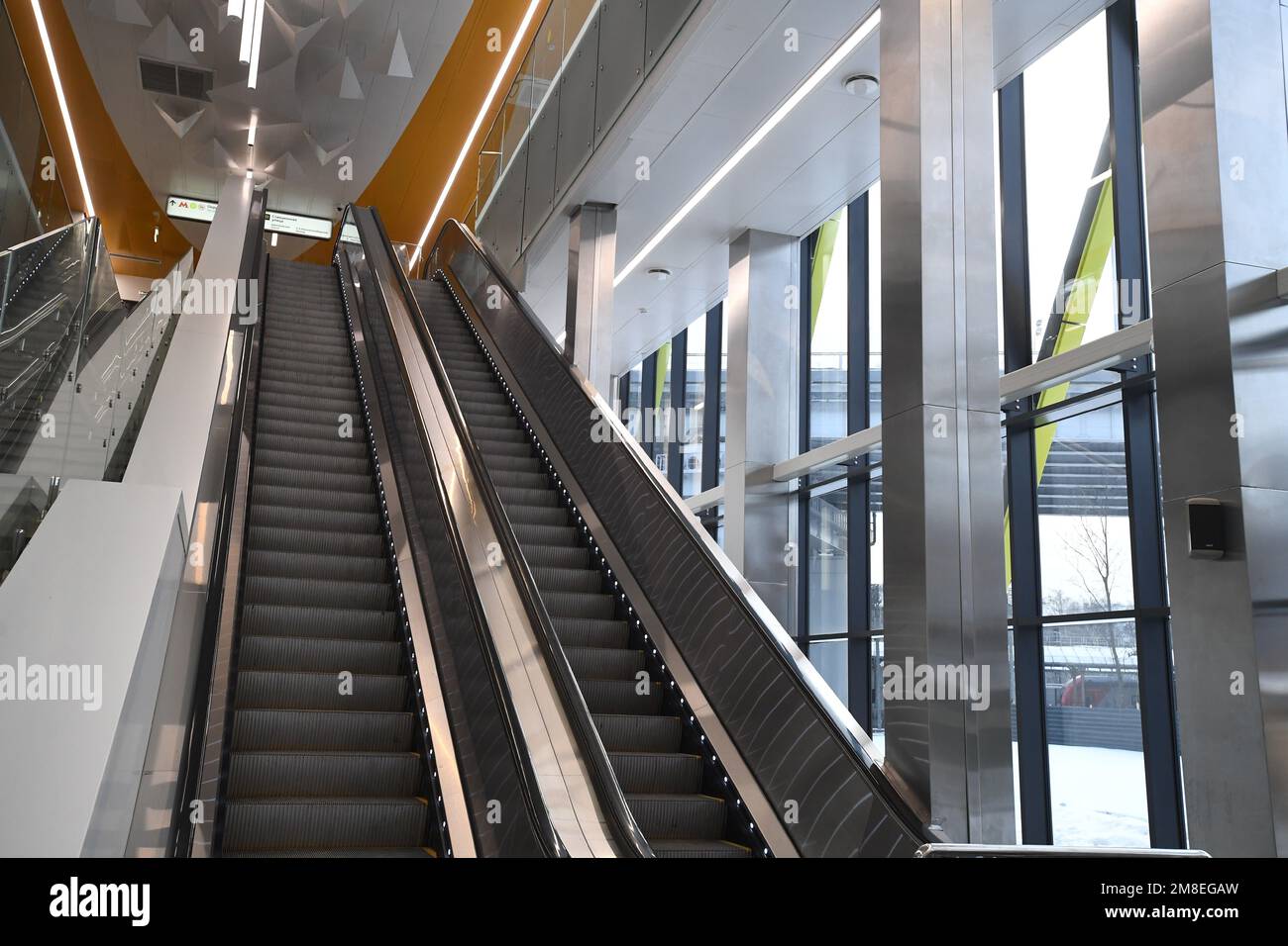 Moscow. The escalator of the Okruzhnaya station MTsD-1 on which on ...