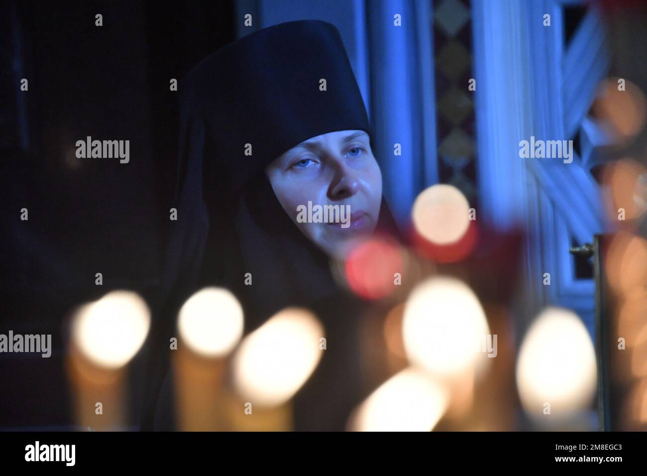 Moscow. The nun before the Christmas church service in Christ the ...