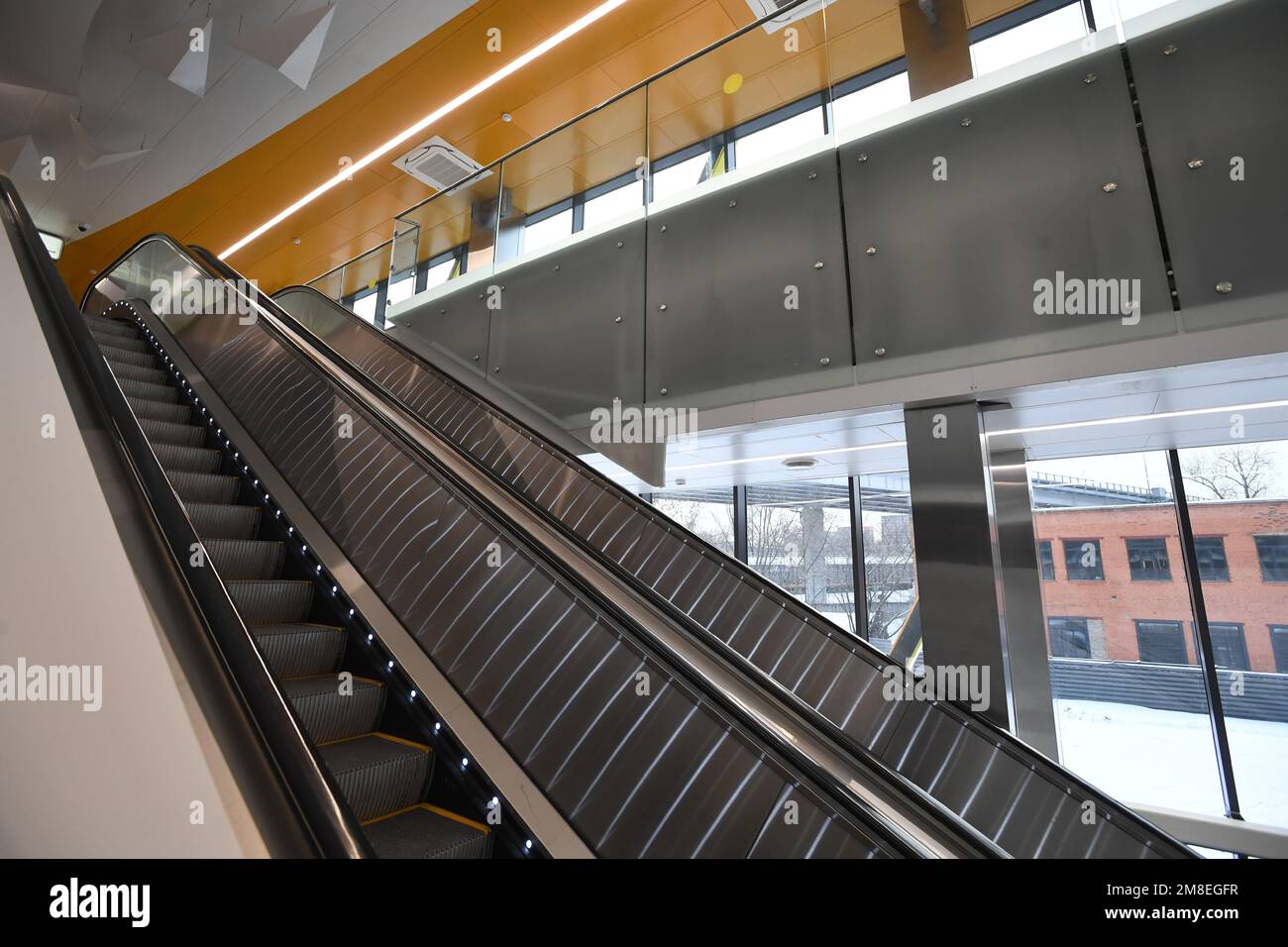 Moscow. The escalator of the Okruzhnaya station MTsD-1 on which on ...