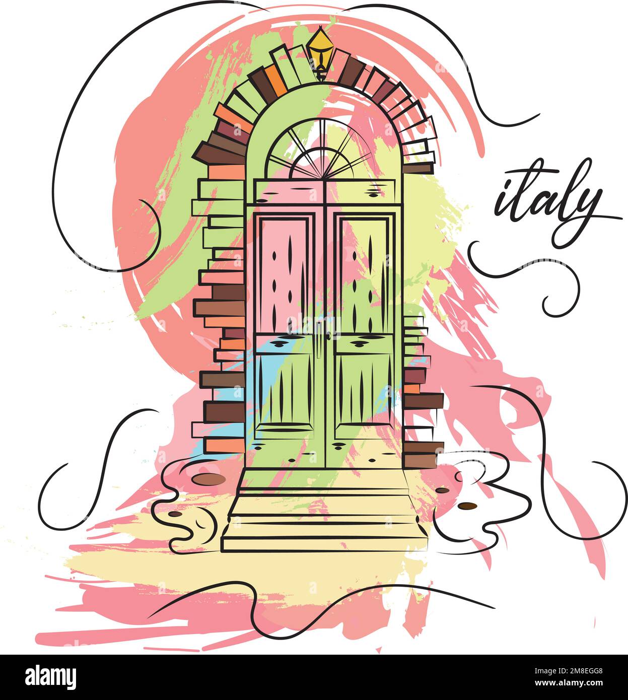 Watercolor sketch of an italian door landmark Italy Vector Stock Vector ...